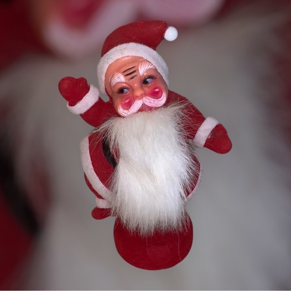 Holiday | Vintage Flocked Dancing Santa Claus Figure On Base Christmas ...